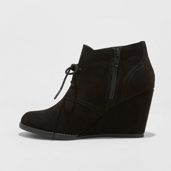 Universal Thread | Shoes | Black Microsuede Wedge Heel Lace Bootie ...